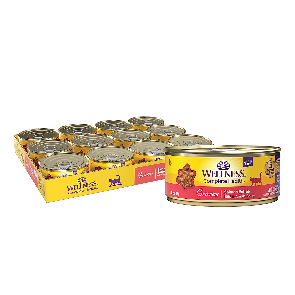 Wellness Complete Health Gravies Natural Grain Free Wet Canned Cat Food, Salmon Entree in Ample Gravy, 5.5 Ounces (Pack of 12)