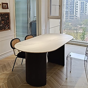 LITFAD Modern Oval Dining Table - 51.2" L x 31.5" W x 29.5" H, Slate Top, Restaurant Table, Double Pedestal, No Chairs Included