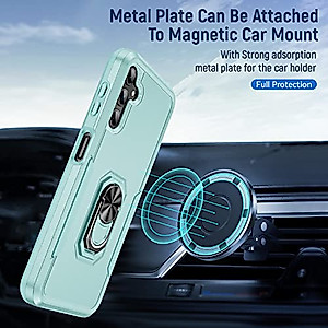 Samsung Galaxy A14 5G Case with Screen Protector, Military Grade Dual Layer Shockproof Heavy Duty Shockproof Full Body Protective Phone Cover, Built in Rotatable Magnetic Ring Holder for A14 (Green)