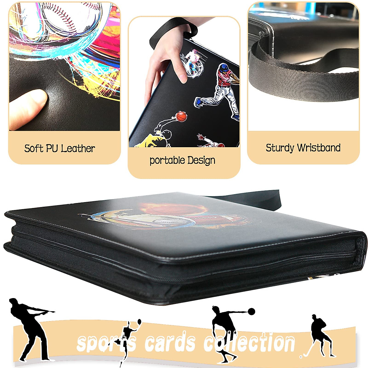 COYORO Large Capacity Sports Card Binder with Zipper, 9 Pocket, Fits 900 Cards, Waterproof, Durable PU Leather Exterior