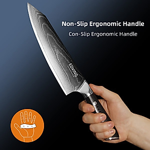 EDVING Damascus Chef Knife 8 Inch with Premium G10 Handle&Triple Rivet,Razor Sharp Kitchen Knife Japanese VG-10 Stainless Steel,Gift Box,Ergonomic,Superb Edge Retention, Corrosion Resistant