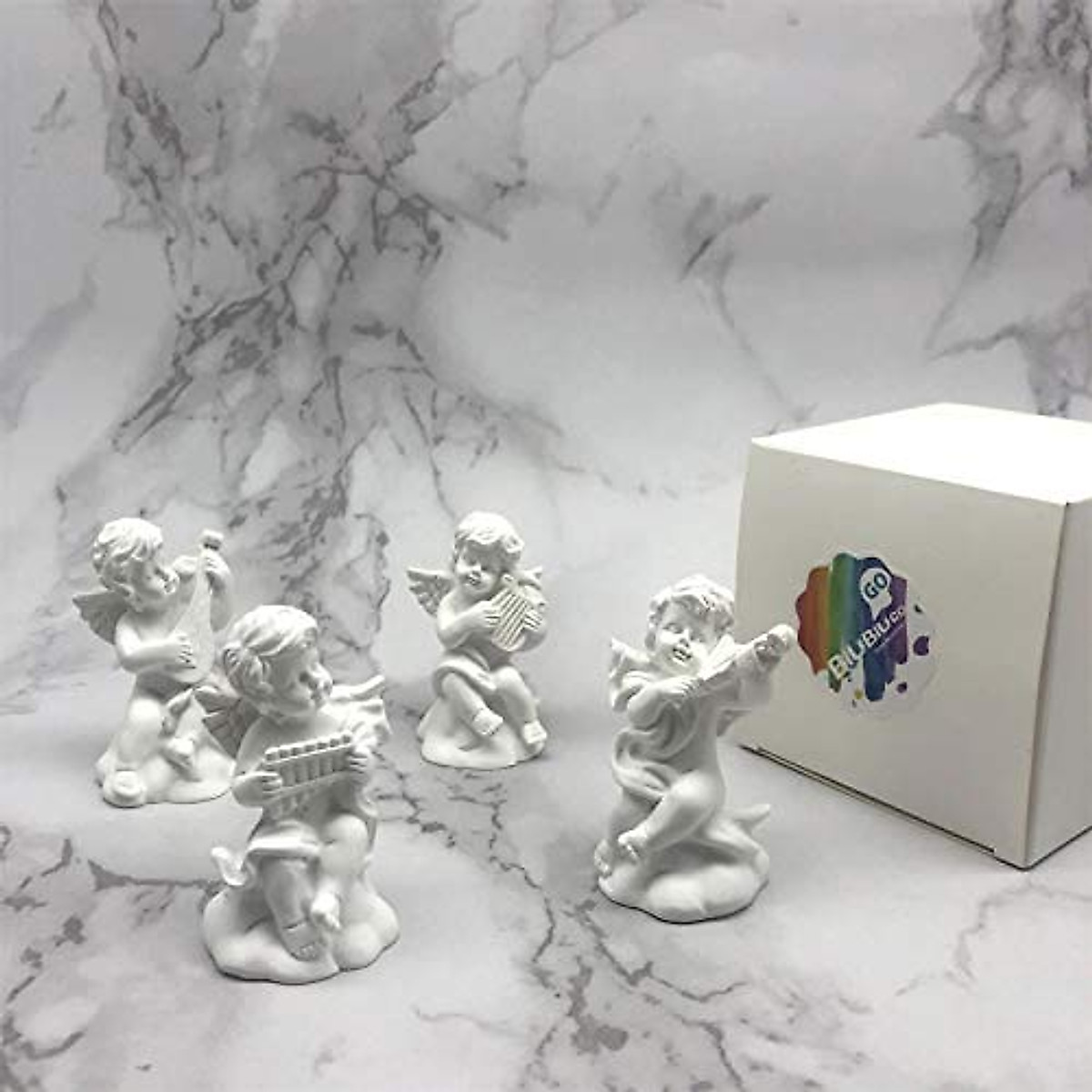 Set of 4 x 2.5'' Mini Angels Figurines Cherubs Angels Resin Garden Statue Figurine, Garden Statues Rustic Home Decor, Adorable Music Angel Sculpture Memorial Statue(Music Angel)