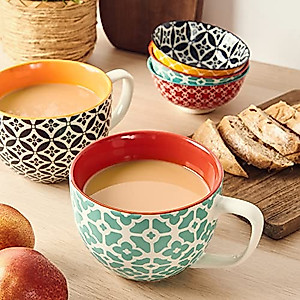 DOWAN 24 oz Large Coffee Mugs Set of 4, Porcelain Jumbo Soup Mugs With Handles for Cereal Latte Cappuccino Hot Cocoa Soup, Easy to Clean Dishwasher safe, Housewarming Gift, Vibrant Colors