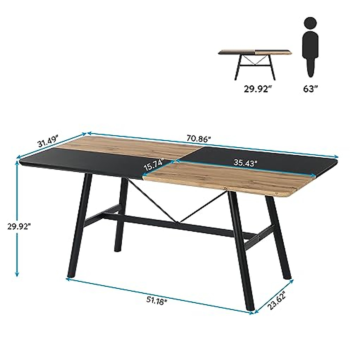 Tribesigns 70.86 inch Dining Table for 6 to 8 People, Industrial Rectangular Kitchen Table with Strong Metal Legs, Large Long Wood Dining Room Table for Living Room, Brown and Black