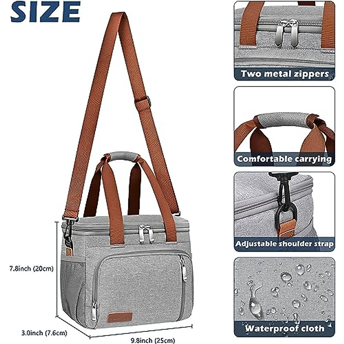 MIYCOO Insulated Lunch Bag for Women Men Reusable Lunch Box for Office Work - Leakproof Soft Adults Lunch Cooler Bag with Adjustable Shoulder Belt Grey