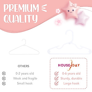 HOUSE DAY Plastic Baby Hangers for Closet 20 Pack, Durable Plastic Kids Hangers for Baby Clothes, Thin & Compact Childrens Hangers, Space Saving White Baby Hangers, Small Hangers for Kids Clothes
