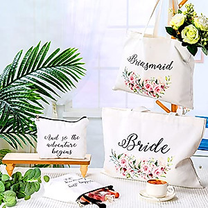 Sanwuta 6 Set Bridesmaid Tote Bag Bridesmaid Gifts, Include Bridesmaid Makeup Pouch Bridal Canvas Tote Bag Gifts for Wedding (Floral Pattern)