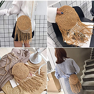 Nice Pies Women Round Handbags Straw Bag holiday beach round bag Tassel Vintage Cotton line Messenger Bag