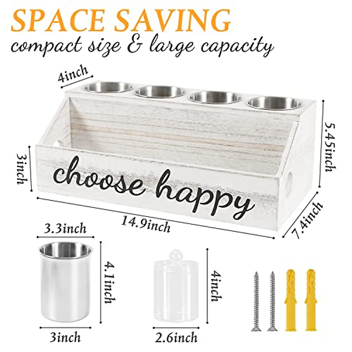 Hair Tool Organizer, Hair Dryer Holder Rustic Wood Blow Dryer Holder Hair Product Straightener Brush Holder Wall Mount Vanity Accessories Bathroom Sink Organizer Storage Stand Countertop Cabinet Door