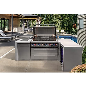 Mont Alpi MAi805-D90FC 44-inch 6-Burner 115000 BTU 90 Degree Corner Deluxe Stainless Steel Gas Outdoor Barbecue Island Grill w/Lockable Compact Refrigerator + Infrared Side Burner + Rotisserie Kit