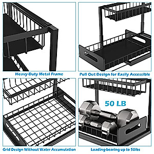 Under Sink Organizers and Storage, Pull Out Cabinet Organizer with Sliding Drawer 2 Tier Multi-purpose Bathroom Shelf Organizer Black for Kitchen Bathroom Storage