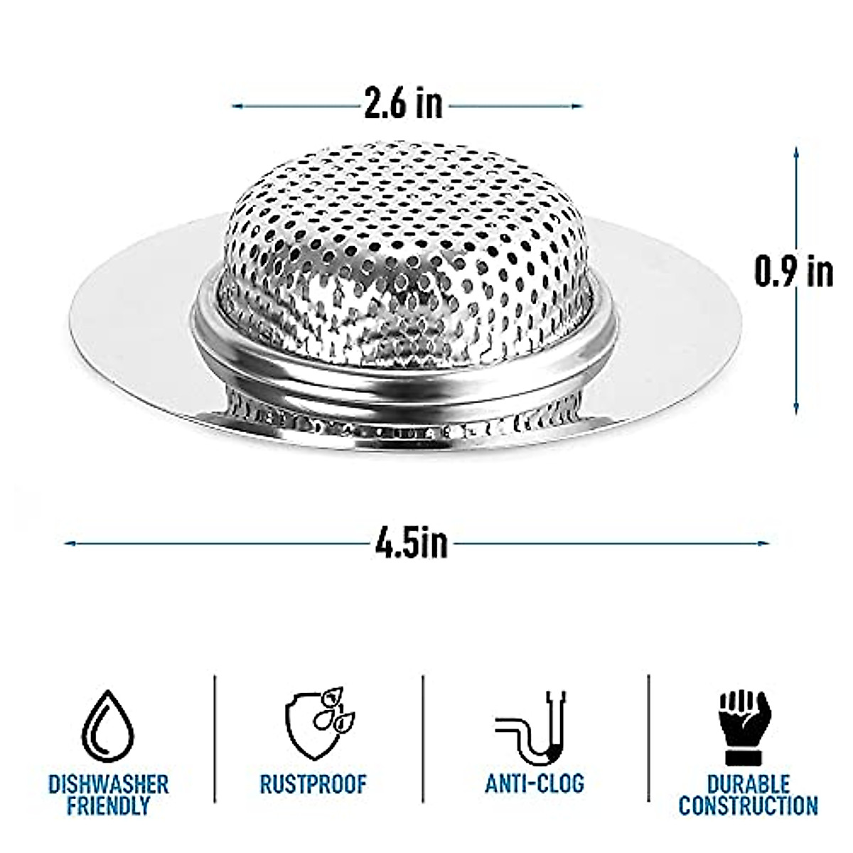 QYHOO 2 PCS Kitchen Sink Strainer Stainless Steel, 4.5 inch Diameter Anti-Clogging Drain Hair Catcher Mesh Catcher for Kitchen, Bathroom, Balcony, Floor Drain