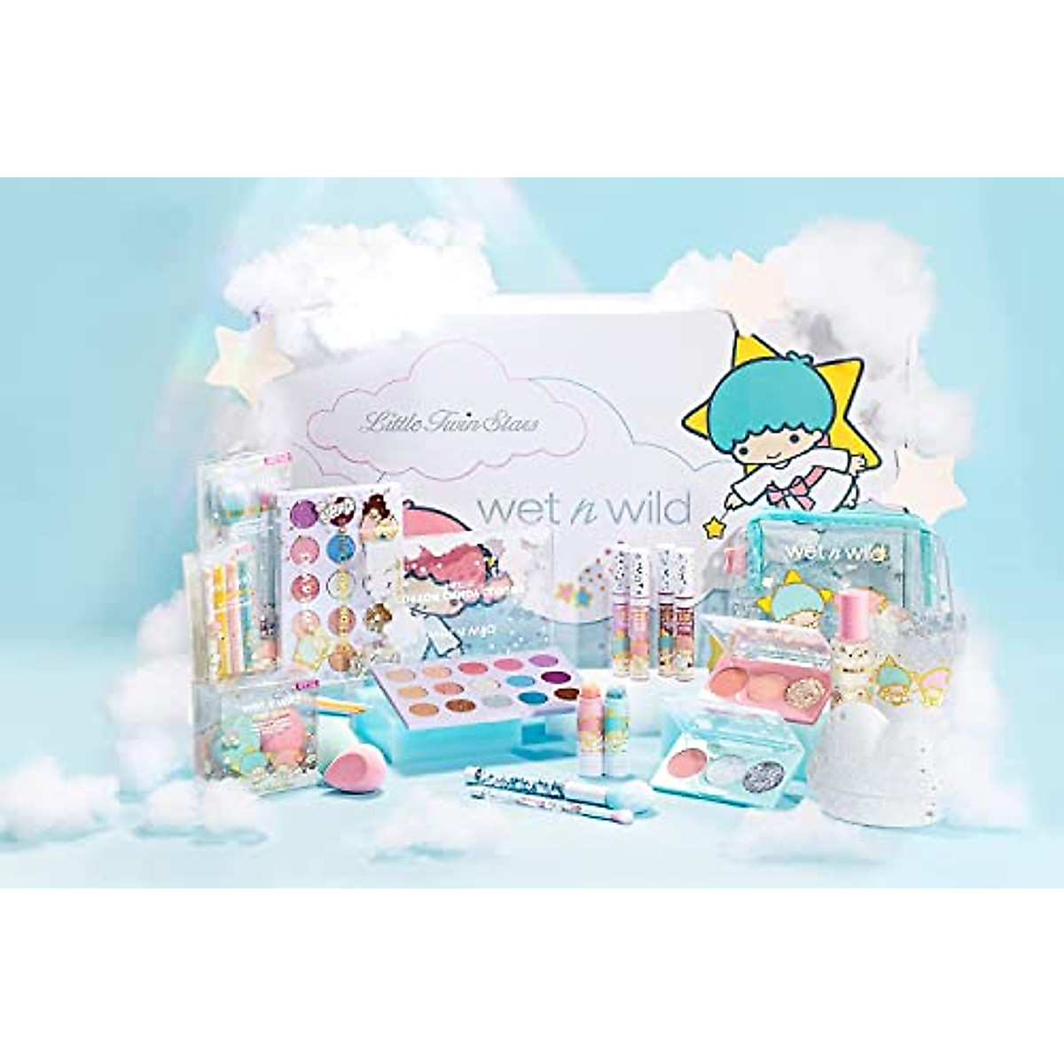 wet n wild Little Twin Stars Full Makeup Set | Gift Set | Primer | Setting Spray | Makeup Brushes | Highlighters | Makeup Sponges | 15-Pan Pigment Palette | Lip Scrub | Lip Gloss, Full Collection
