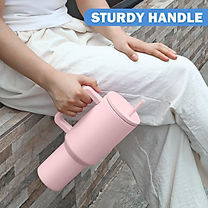 40 oz Tumbler with Handle, Leakproof Insulated Tumbler with Lid and Straw, Stainless Steel Travel Coffee Mug Cup, Car Cup Holder Friendly, Keep Cold for 30 Hours,Gifts for Women & Men, Light Pink