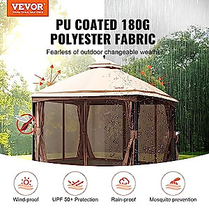 VEVOR Patio Gazebo for 10-12 Person, 10 x 13 FT Backyard Gazebo, with Mosquito Netting, Metal Frame, and PU Coated 180G Polyester, Outdoor Canopy Shelter for Patio, Backyard, Lawn, Garden, Deck