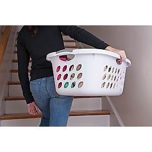 Hip Hold Plastci Laundry Basket, White with Titanium Handles