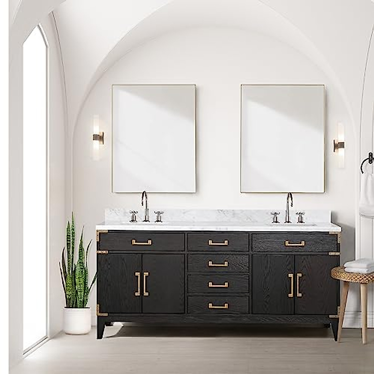 Bell+Modern Harbor 72 in W x 22 in D Black Oak Double Bath Vanity and Carrara Marble Top