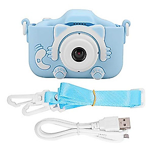 12MP Mini Camera Digital Camera with 2.0in IPS Screen Cartoon Kitty Digital Camera Toy with Double Camera for Children Kids Gift(Blue)