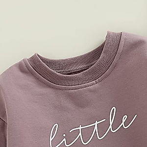 OikMombiu Newborn Baby Girl Boy Valentine's Day Outfit Little Love Crewneck Sweatshirt Onesie Bubble Romper Spring Fall Clothes(Little Love Purple, 3-6 Months)