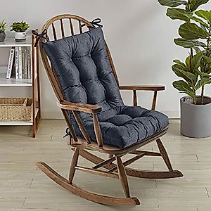 Sweet Home Collection Rocking Chair Cushion Premium Tufted Pads Non Skid Slip Backed Set of Upper and Lower with Ties, 2 Piece, Navy Blue