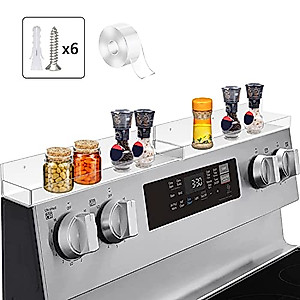 BATHHOLD Acrylic Stove Top Shelf for Kitchen Adhesive with Additional Removable Middle Divider,Non Magnetic Fit 30"
