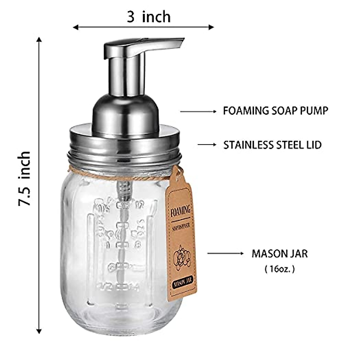 Amolliar 4PCS & 2pcs Brushed Nickel Mason Jar Bathroom Accessories Set-3pcs Foaming Soap Dispenser & 2pcs Cotton Swab Holder &1pcs Toothbrush Holder,Waterproof Stickers,Rustic Farmhouse Decor