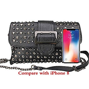 Rullar Women Ladies Punk Rivet Purse Satchel PU Leather Shoulder Crossbody Top-handle Bag Tote Handbag Black