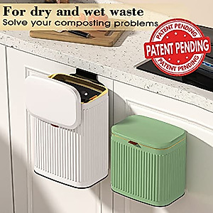 Kitchen Small Trash Can with Lid, GloDeals Compost Bin Countertop, Wall-Mounted Under Sink Hanging Trash Bin for Kitchen, Bathroom, Cabinet Trash Can (1.05 Gallon, 4L Vintage Green)