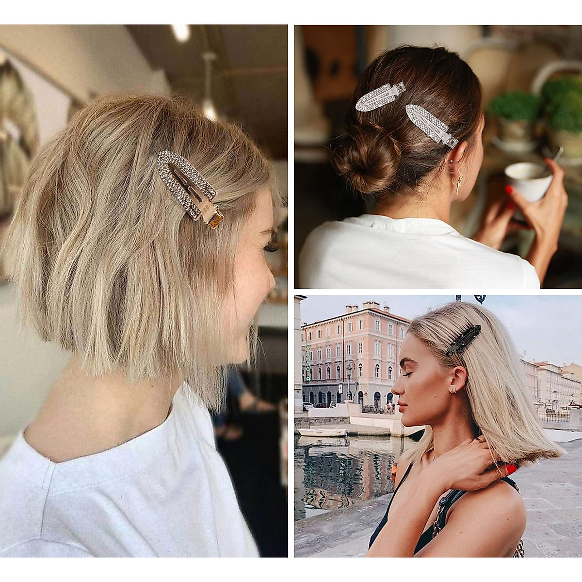 Magicsky 8PCS No Crease Hair Clips,Rhinestone No Bend Flat Barrettes,Diamond Metal Pin for Makeup Bang,Styling Tool for Women Girls, Silver Gold Black