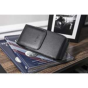 PiTau Holster for iPhone 14, 14 Pro, 13, 13 Pro, 12, 12 Pro, Xs, X, 11, 11 Pro, XR, Vertical Cell Phone Belt Holder Case with Belt Clip Carrying Pouch Cover (Fits Phone with Protective Case on) Black