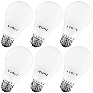 LUXRITE A19 LED Light Bulb 100W Equivalent, 5000K Bright White Non-Dimmable, 1600 Lumens, Standard LED Bulb 15W, E26 Medium Base, UL Listed, Perfect for Table Lamps and Home Lighting (6 Pack)