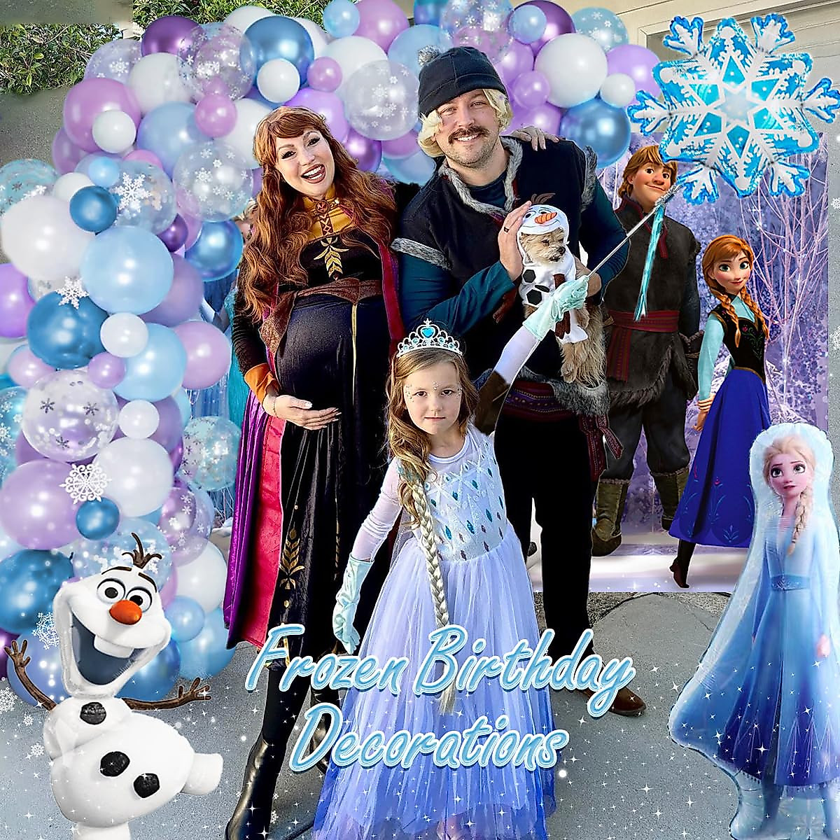 Frozen Birthday Decorations, Frozen Birthday Party Supplies Balloons Party Decoration, Princess Happy Birthday Decoration with Frozen Backdrop Confetti Balloons Frozen Banner Frozen Balloons for Girl