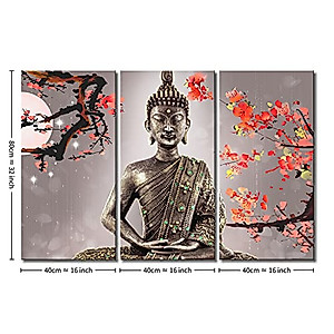 Yeawin Buddha Wall Art The Picture Print On Canvas 3 Panels Modern Artwork The Canvas for Home Living Dining Room Kitchen(Wrapped Canvas Wall Art,Ready to Hang)