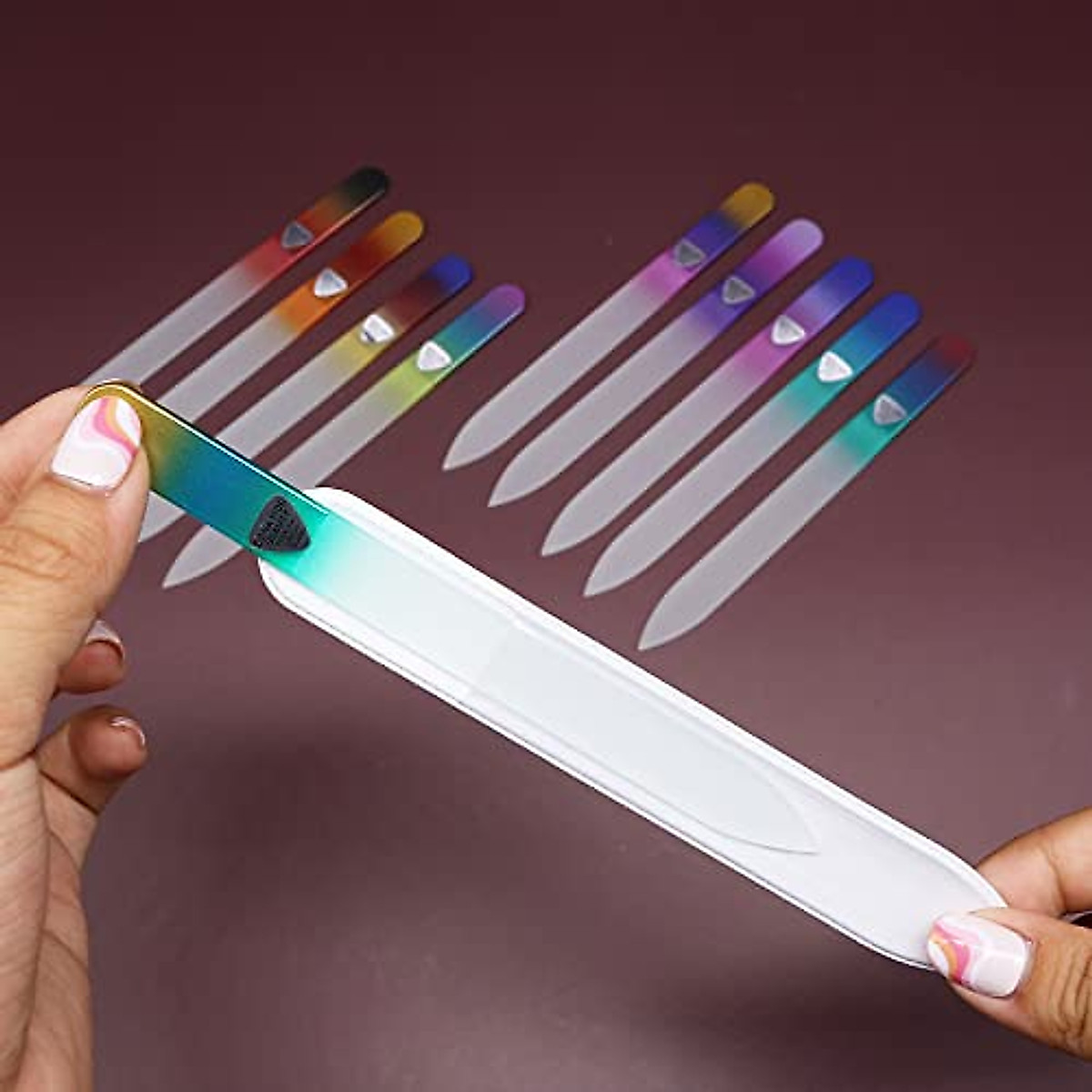 Glass Nail Files for Natural Nails, Fingernail Files, Manicure Set Nail Care, Gentle Comfortable Filing, Leaves Nails Smooth - Bona Fide Beauty 10-Piece Premium Czech Crystal Nail Files
