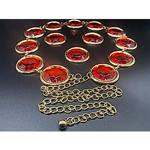 Women Anime Cosplay Waist Belt Stone Chain Halloween Adjustable (Red Rhinestone Set)