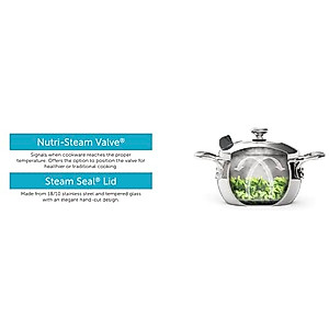 Princess House Vida Sana Stainless Steel 7-Qt. Pot Dutch Oven 5-Ply with Nutri-Steam Valve Signals When Cookware Reaches the Proper Temperature Offering the Option to Position the Valve for Healthier or Traditional Cooking.