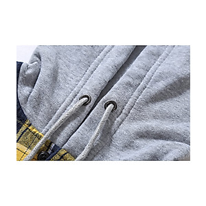 ZITY Men's Flannel Hoodie Shirts Casual Button Down Plaid Shirt Jackets for Men Long Sleeve Stylish Hooded with Pocket Yellow Dark Blue Large