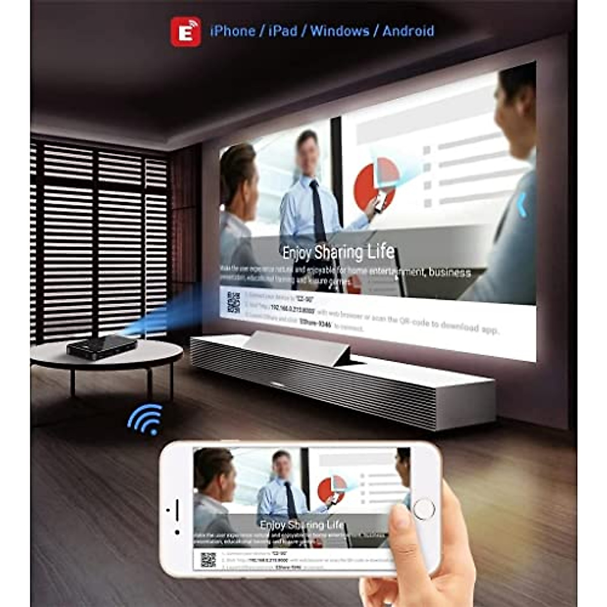 Feilx Mini Projector 2022 Upgraded Portable Video-Projector, Mini Portable DLP Projector Home Theater HDMI Compatible Support 4K Decoding WiFi Bluetooth Projector