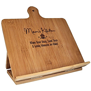 Mom Gift Cookbook Stand Recipe Holder - Custom Engraved Bamboo Cutting Board Foldable Chef Easel Metal Hinge Kickstand iPad Tablet Compatible Christmas Birthday Mothers Day Kitchen Decor (10.25x10.25)