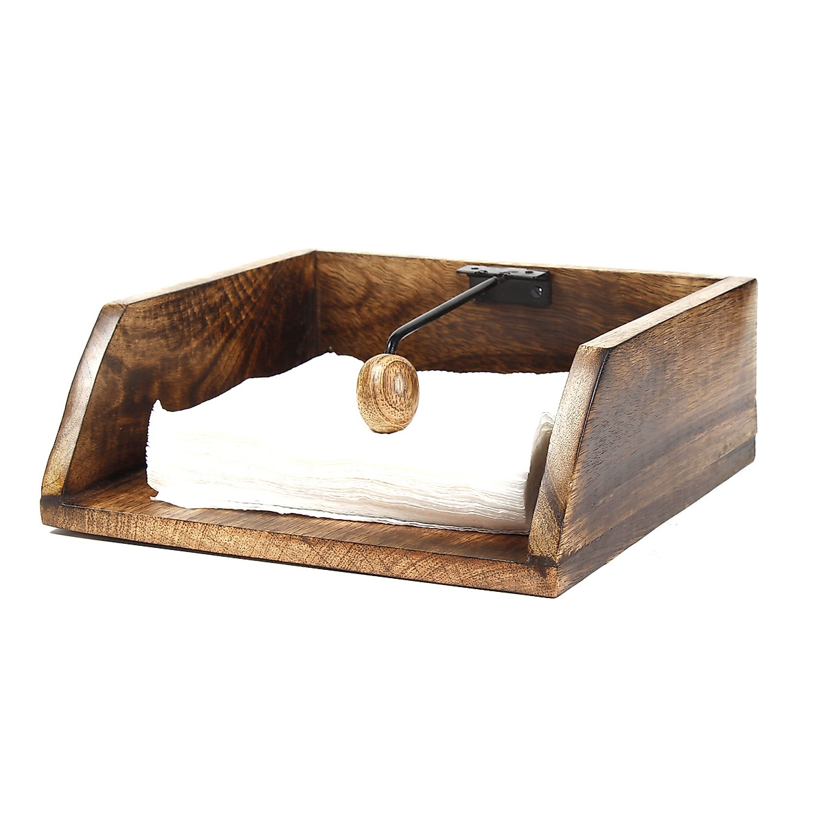 Wooden Napkin Holder Flat Scroll Collection, Bar Napkin Holder for Tables, Tableware Tissue Holder, Farmhouse Napkin Dispenser, Kitchen Bathroom Bedroom Countertop | 8" X 8" X 2.8" (Borwn)