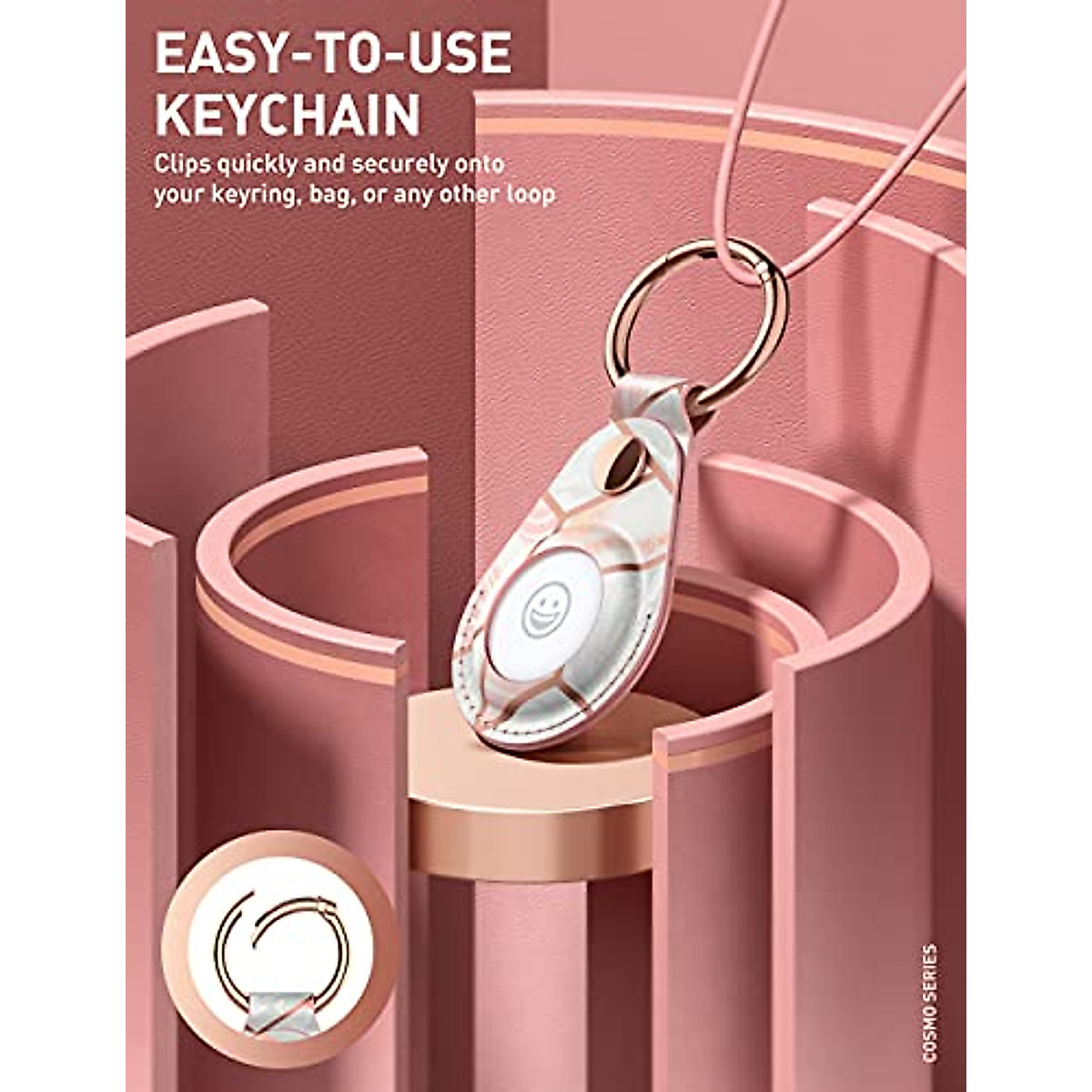 i-Blason Cosmo AirTag Keychain Case, Stylish Protective Case Holder with Keychain Ring for Apple AirTag 2021 (1 Pack Marble)