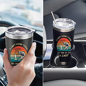 EchoMaven Fishing Gifts for Men Unique, Dad,- Gifts for Fisherman, Men Who Love Fishing, Fishing Lovers - Fisherman Gifts for Men - Fishing Tumbler 20oz - I CAN'T WORK TODAY MY ARM IS IN A CAST