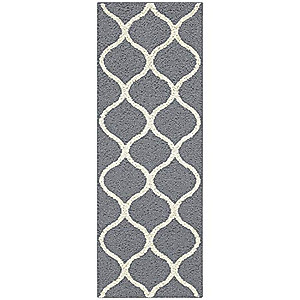 Maples Rugs Rebecca Contemporary Runner Rug Non Slip Hallway Entry Carpet, 1'9 x 5', Grey/White & Rebecca Contemporary Kitchen Rugs Non Skid Accent Area Carpet, 2'6 x 3'10, Grey/White