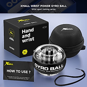 XMALL Wrist Power Gyro Ball, Hand Forearm Strengthener, Wrist Trainer, Auto-Start Colorful Lighting (Black)