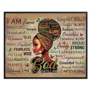 African American Women Positive Affirmations - Black Wall Art - Religious Christian Gifts for African American Girls - Inspirational Spiritual Positive Quotes Sayings Poster Picture - God Says You Are