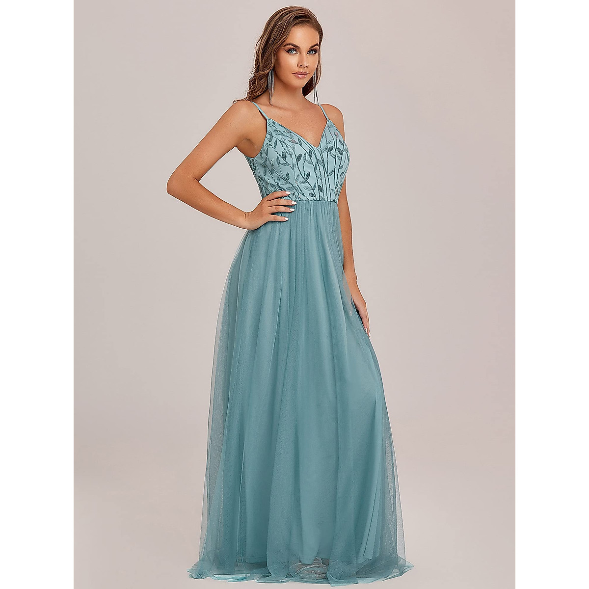 Ever-Pretty Women's Spaghetti Straps Sleeveless Maxi Dress Demin Blue US6