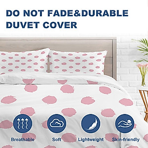Batmerry Abstract Polka Dot Twin Size 3 Pieces Bedding Comforter Cover Sets,Soft Fluffy Black White Circle Pink Uneven Pattern Printed Duvet Cover for All Season