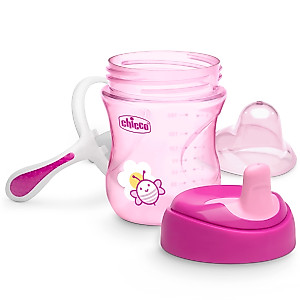 Chicco Semi-Soft Trainer with Bite-Resistant Spout and Spill-Free Lid 7oz.| Removable, Non-Slip Handles | Top-Rack Dishwasher Safe | Easy to Hold Ergonomic Indents | Pink| 6+ Months