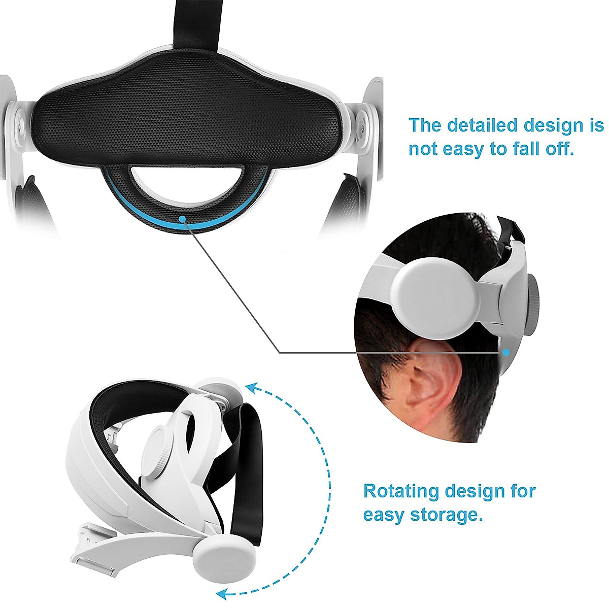 HUAYUWA Adjustable Head Strap with Head Cushion for Oculus Quest 2 VR Accessories, Replacement for Elite Strap Comfortable Protective Headband Enhanced Support and Reduce Head Pressure in VR, White 1