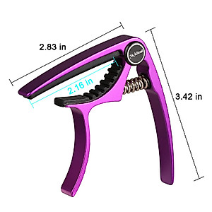 Guitar Capo, Meeland Purple Aluminium Guitar Capo Key Clamp for Acoustic Guitar/electric guitar/Ukulele/Bass With Guitar Picks and Leather Picks Holder and Bridge Pins Puller Included